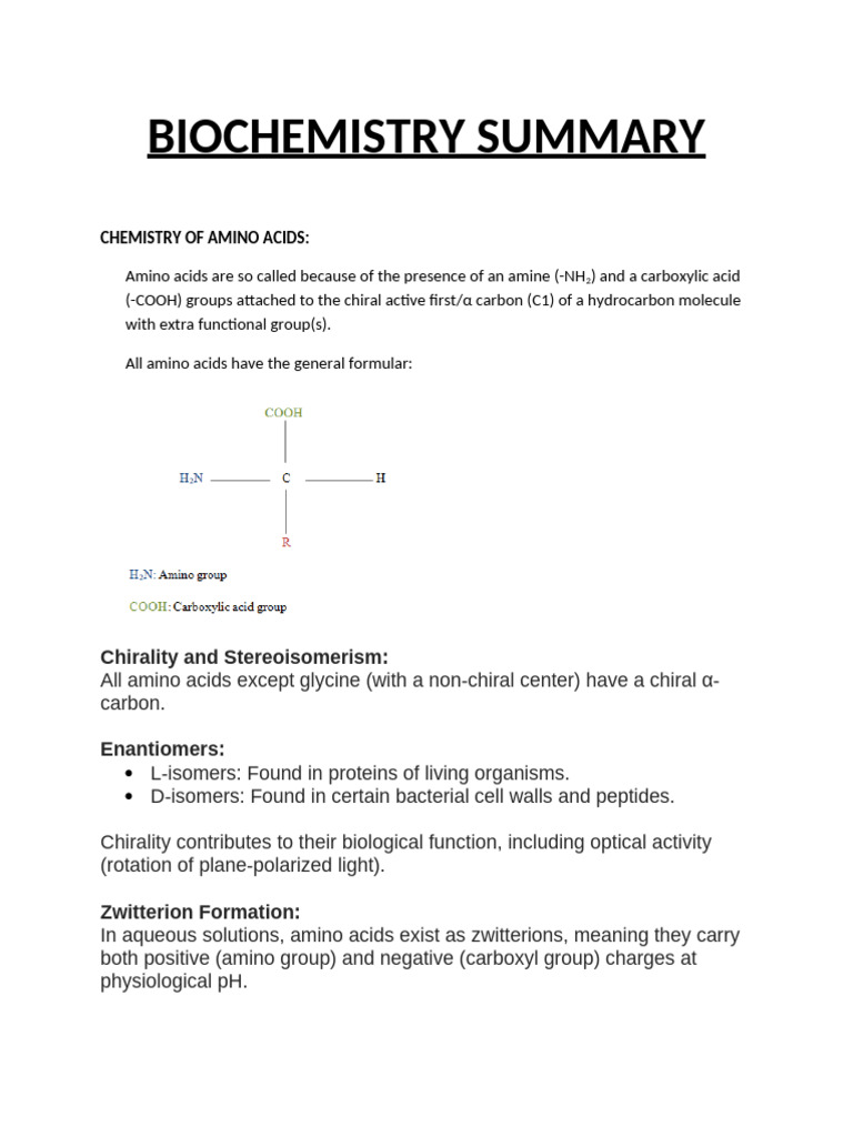 Biochemistry Summary | PDF | Carbohydrates | Enzyme Inhibitor