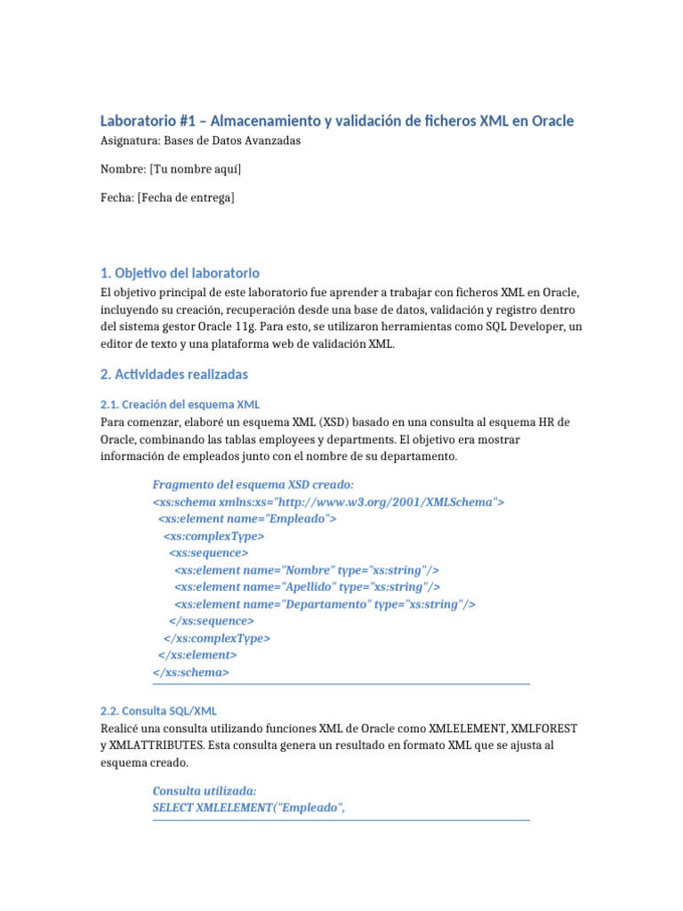 Memoria Laboratorio XML | PDF | SQL | Software de gestión de datos