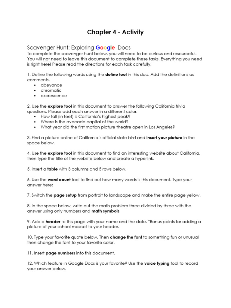 California Scavenger Hunt Activity | PDF