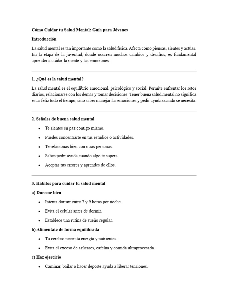 Salud Mental: Guía Práctica para Jóvenes | PDF | Mente | Salud mental