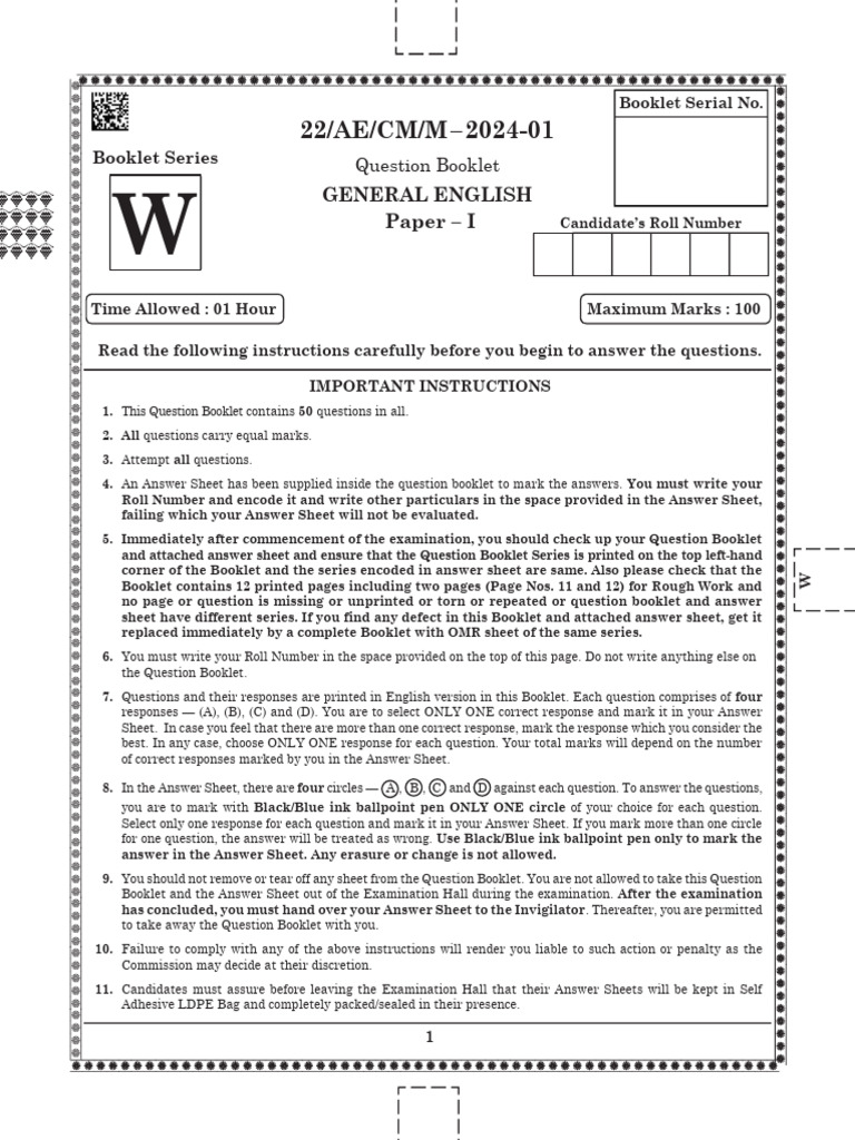 General English Question Booklet | PDF | Grammar