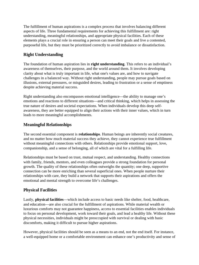 The Fulfillment of Human Aspirations Is A Complex Process That Involves ...