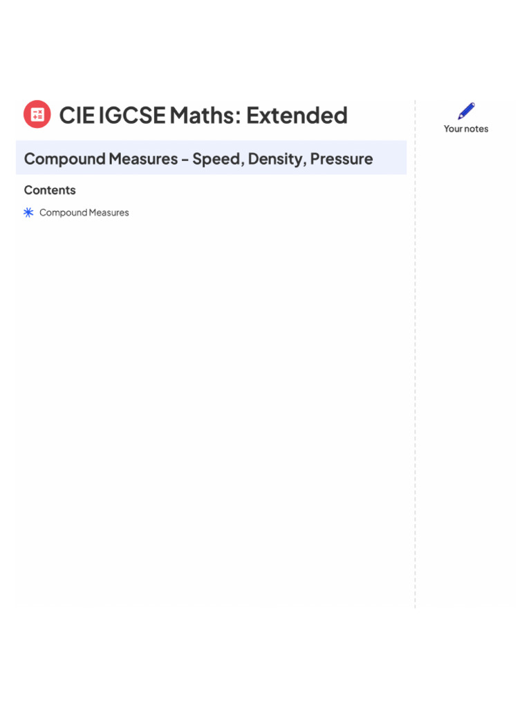 1.11 Compound Measures - Speed, Density, Pressure | PDF