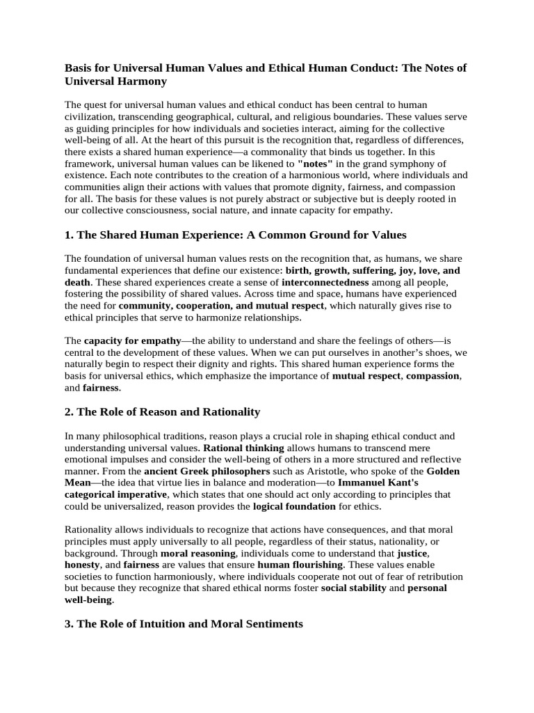 Basis For Universal Human Values and Ethical Human Conduct | PDF ...