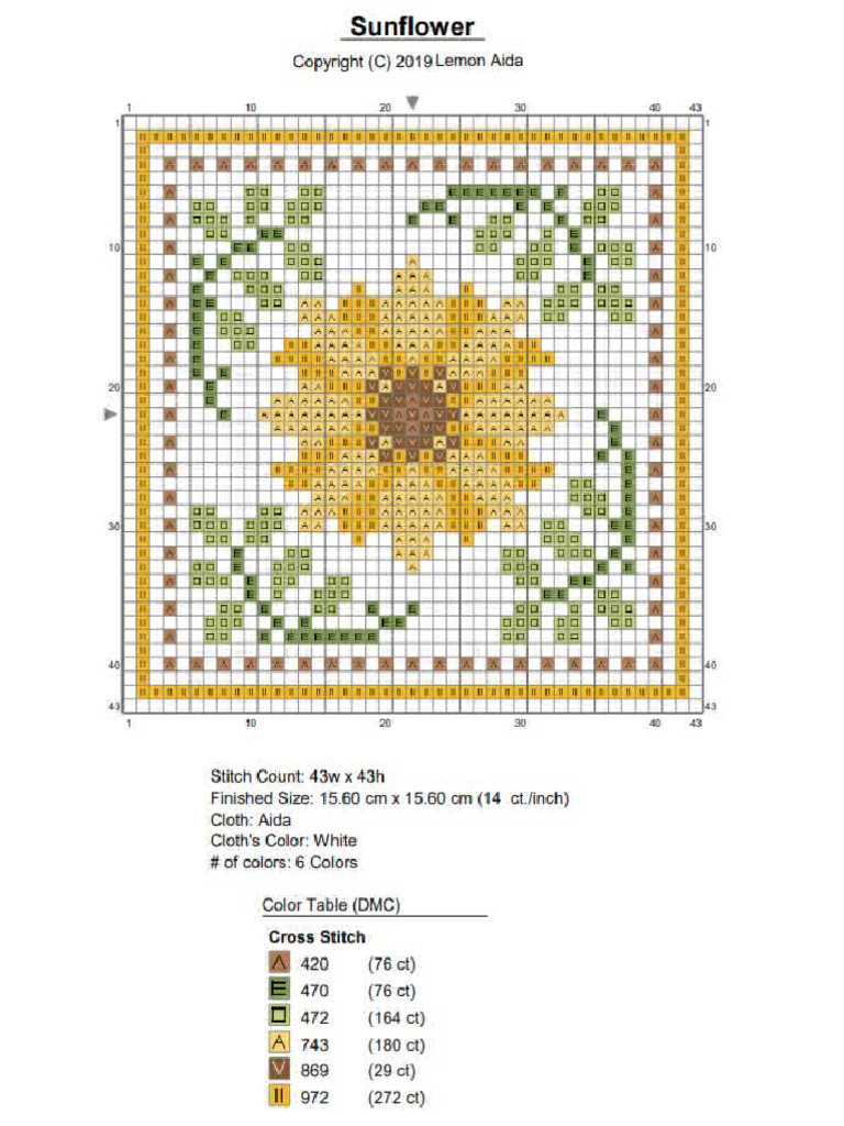 Sunflower Cross Stitch Pattern | PDF