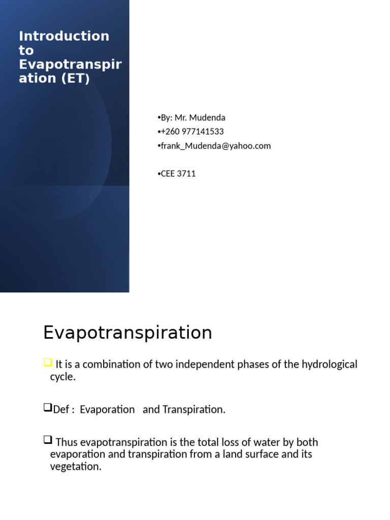 Lecture 2 Evapotranspiration | PDF | Evapotranspiration | Evaporation