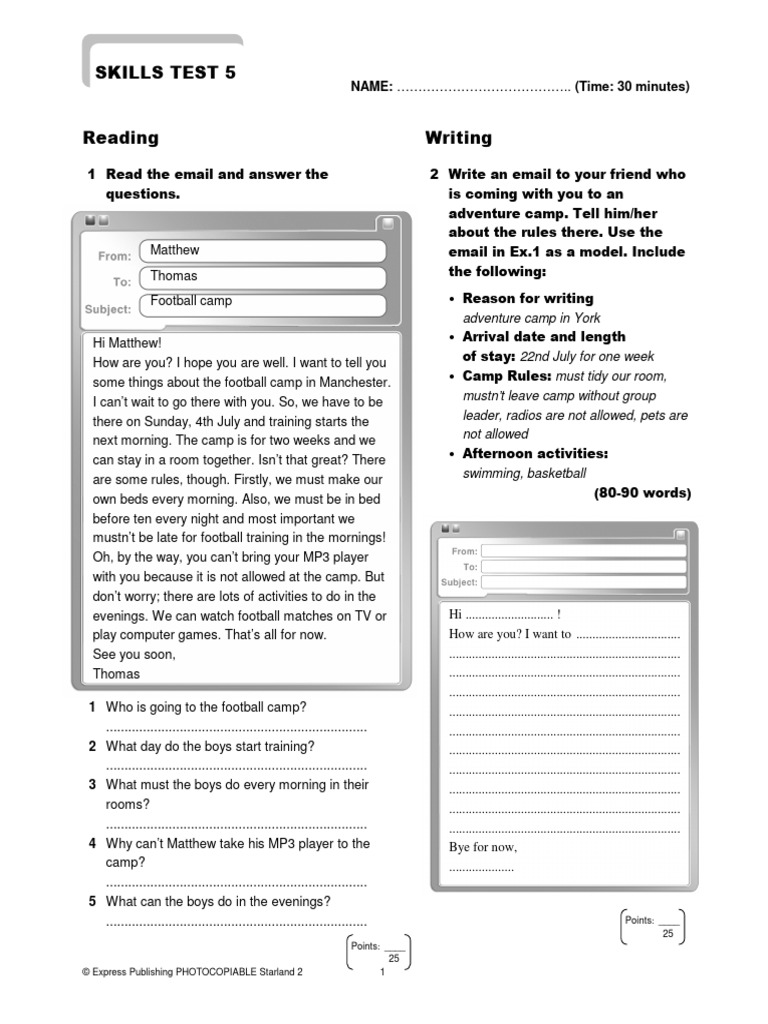 2 Starland 2 Skills Test 5 | PDF