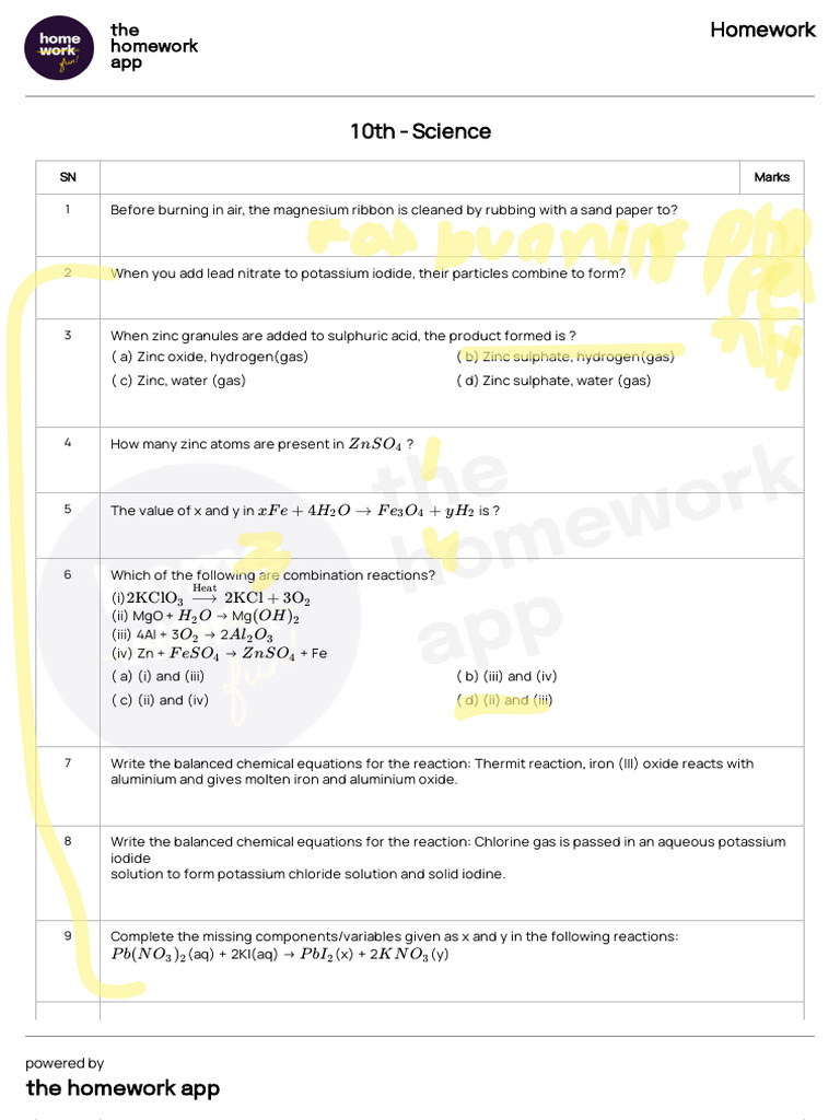 Questions - Homework - 10th - Science - 2025-05-04T0329 | PDF ...