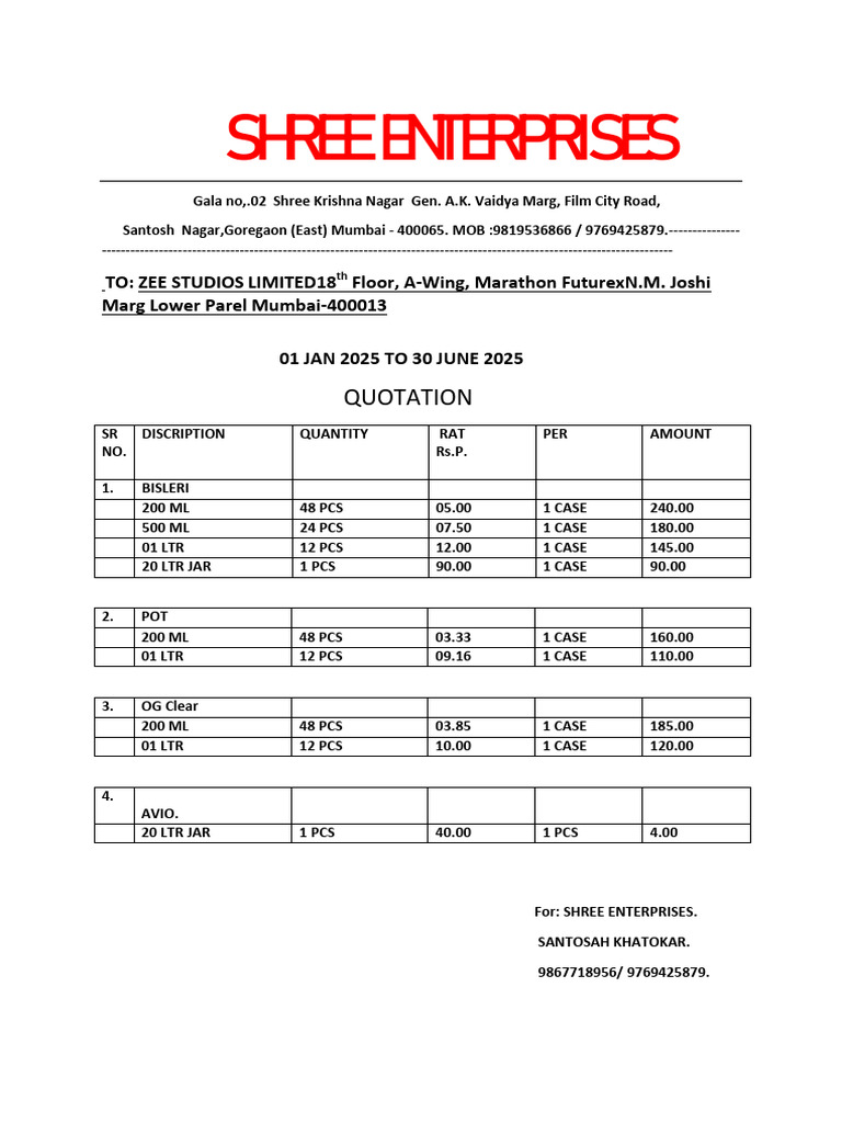 Zee Studio Quotation | PDF