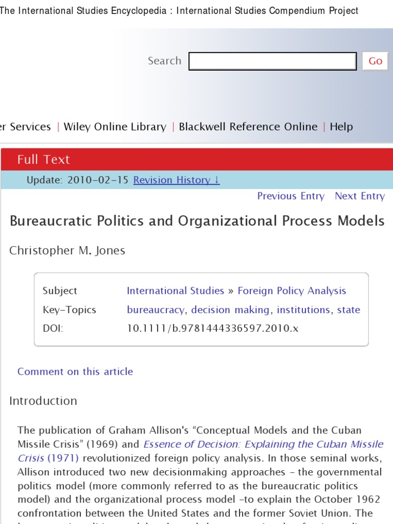 Bureaucratic Politics and Organizational Process Models - The ...