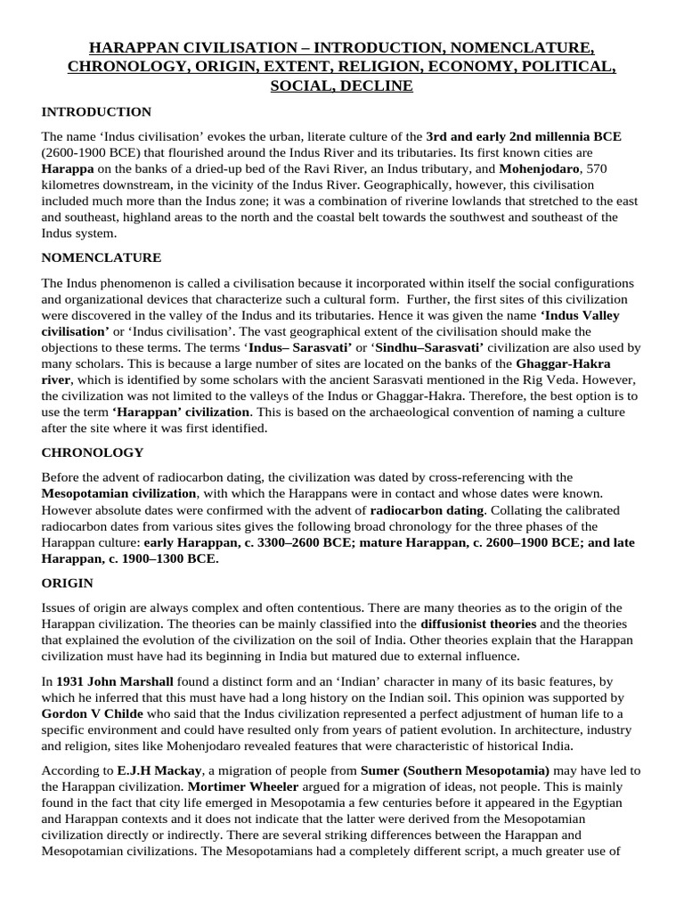 HARAPPAN CIVILISATION Answer | PDF