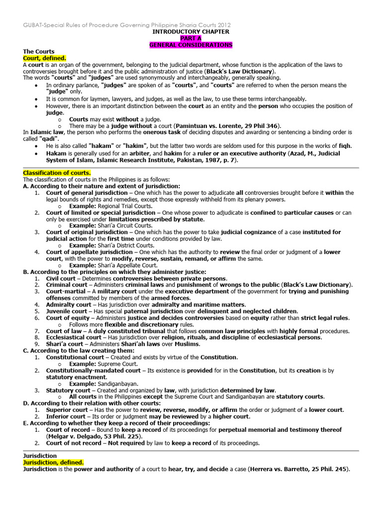 NOTES - GUBAT Special Rules of Procedure Governing Philippine Sharia ...