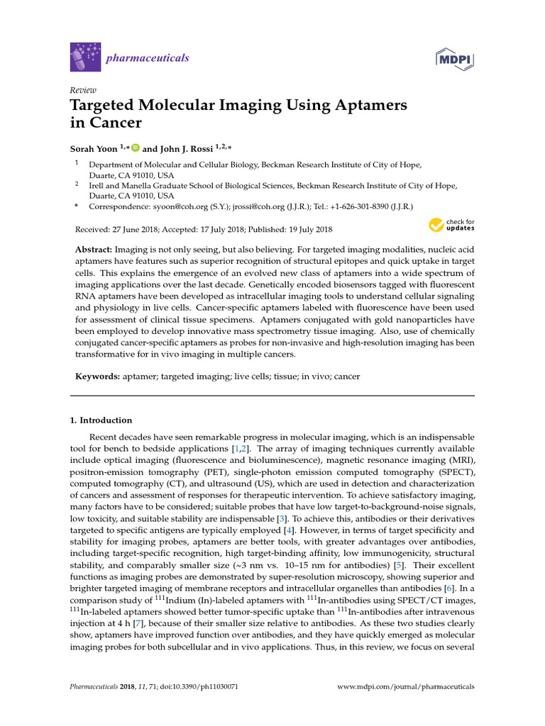 Targeted Molecular Imaging Using Aptamers | PDF | Medical Imaging ...