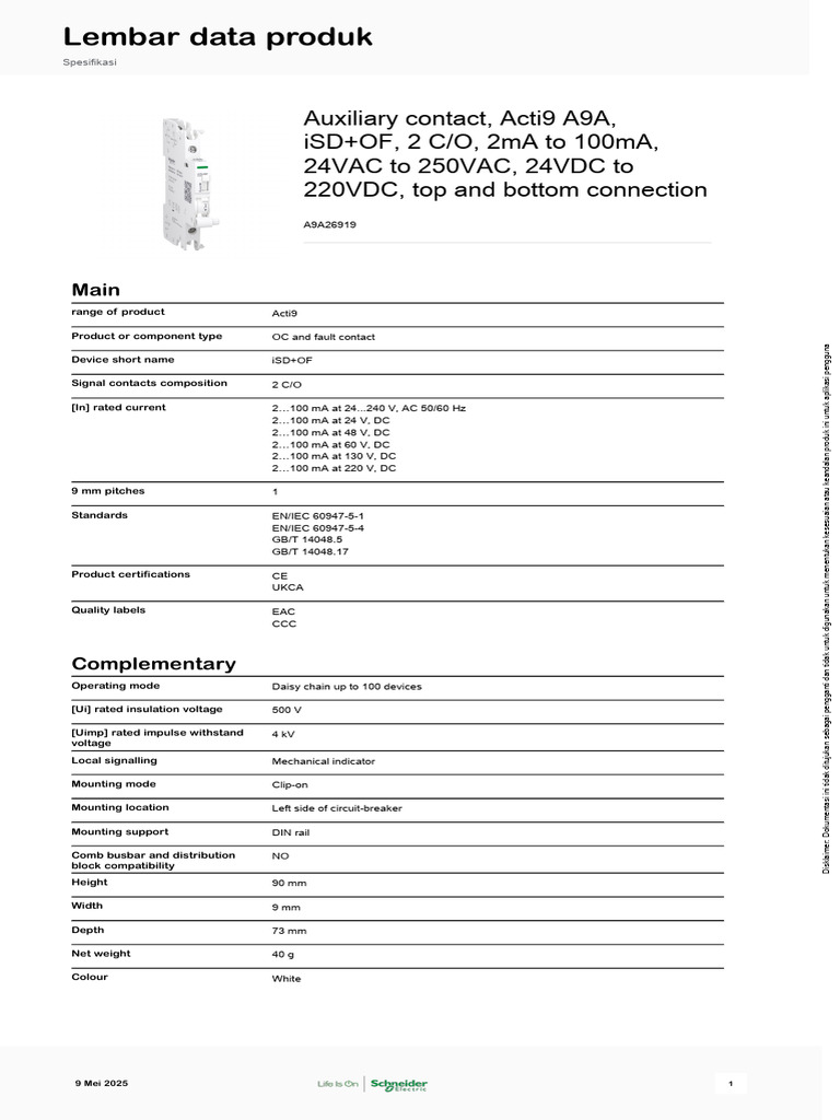 Schneider Electric - Acti9-Auxiliaries-for-MCBs-RCDs - A9A26919 | PDF ...