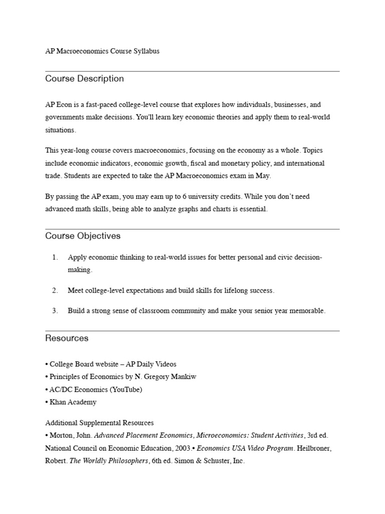 2025-2026 Macroeconomics Course Outline | PDF | Economic Equilibrium ...