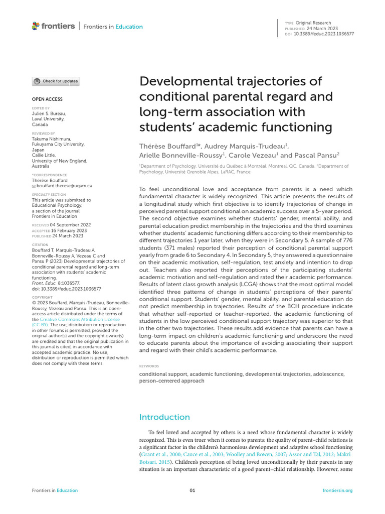 Developmental Trajectories of Conditional Parental Regard and Long-Term ...
