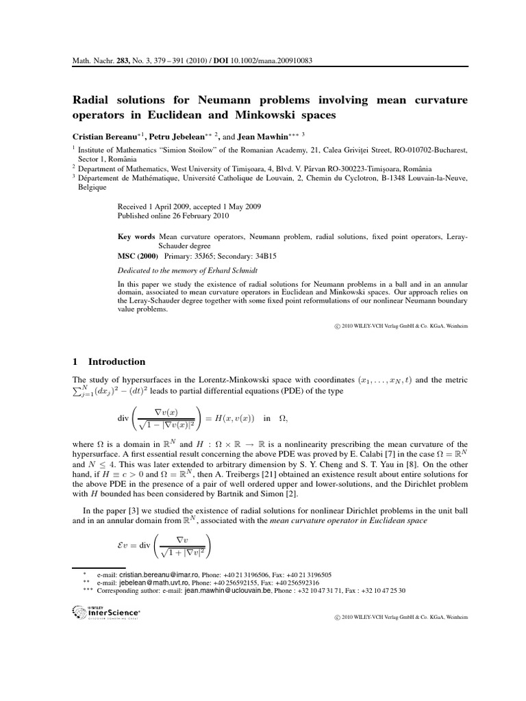 Radial Solutions for Neumann Problems | PDF | Mathematics | Geometry