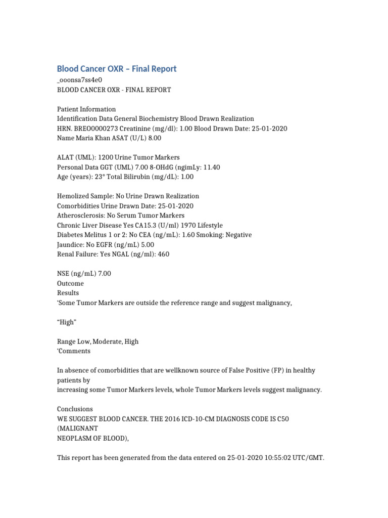 Blood Cancer OXR Final Report 2020 | PDF