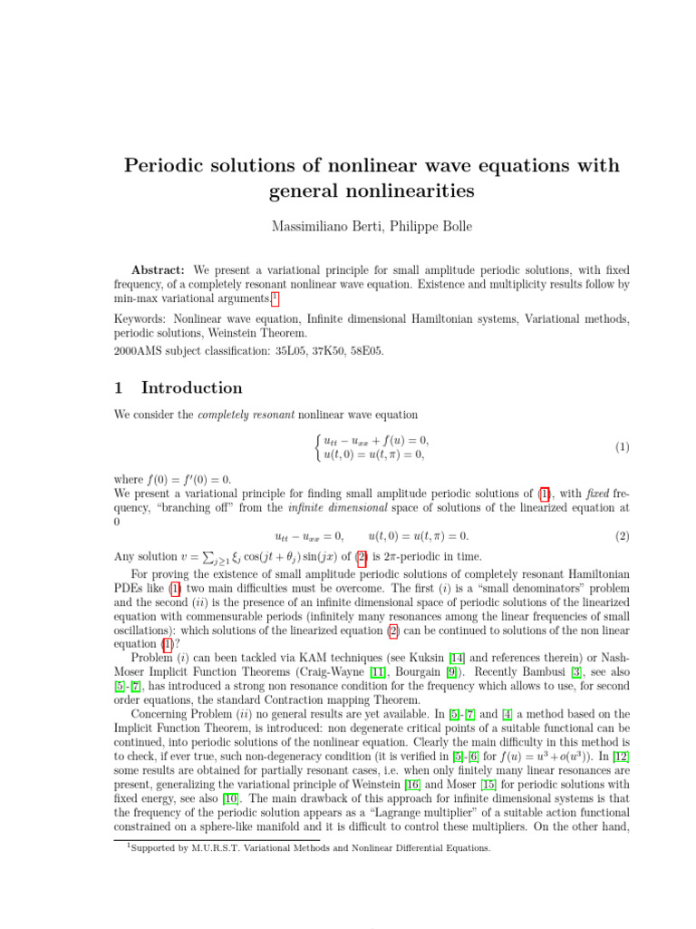 Periodic solutions of nonlinear wave equations | PDF | Equations | Nonlinear System
