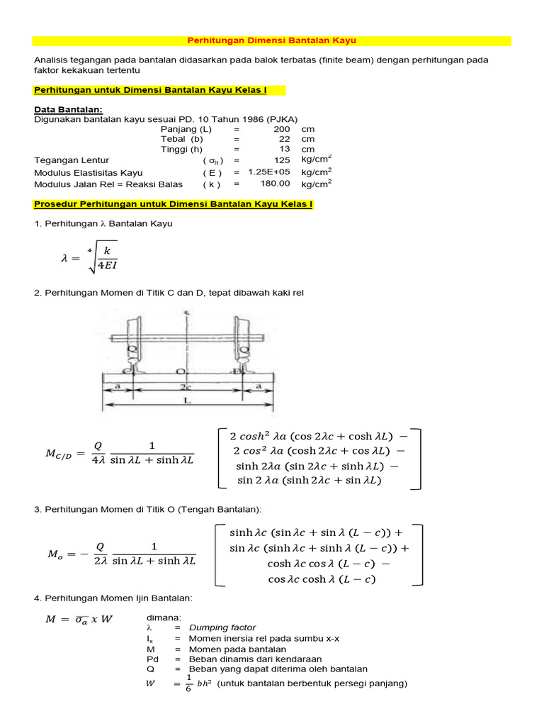 Perhitungan Dimensi Bantalan Kayu Kelas I & Bantalan Beton Jalan Rel | PDF