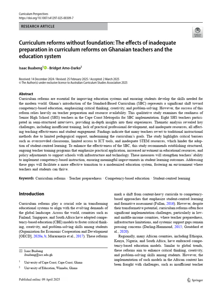 Ghana's Curriculum Reform Challenges | PDF | Teachers | Curriculum