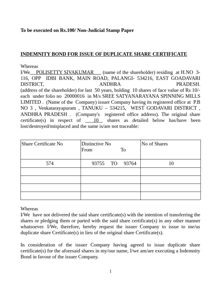 Formats For Duplicate Share Certificates Issue | PDF | Common Law ...