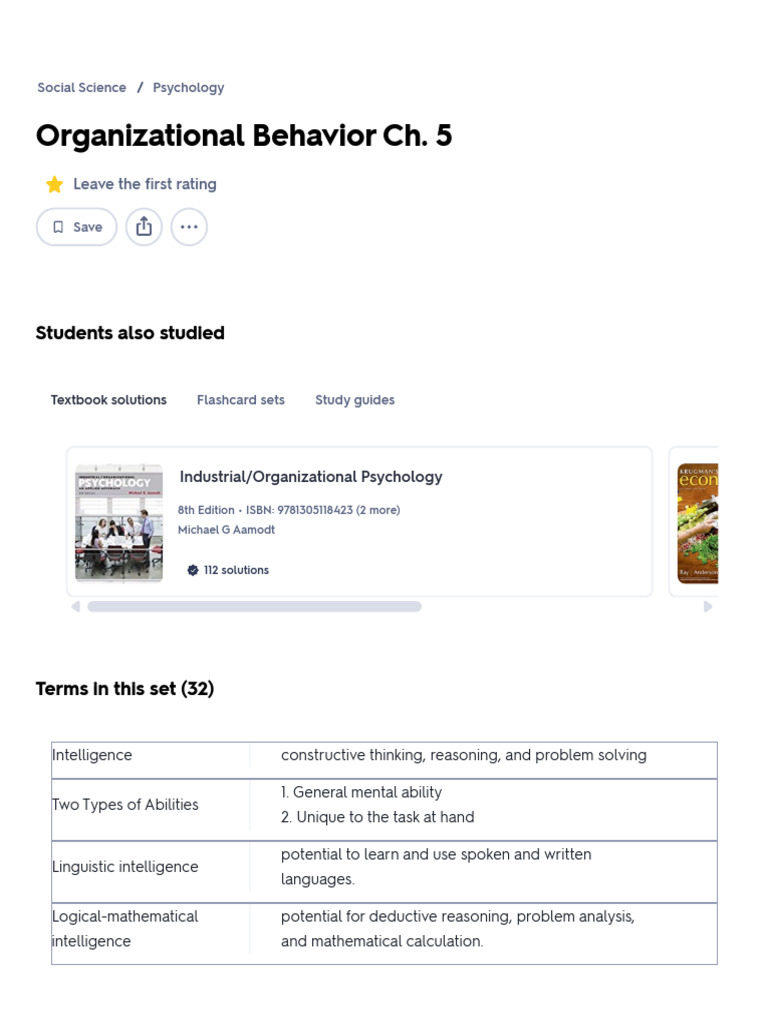 Organizational Behavior Ch. 5 Flashcards - Quizlet | PDF | Self Esteem | Intelligence
