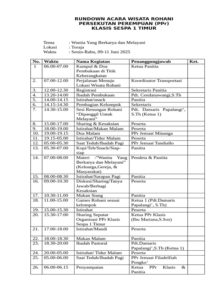 Rundown Acara Wisata Rohan1 | PDF