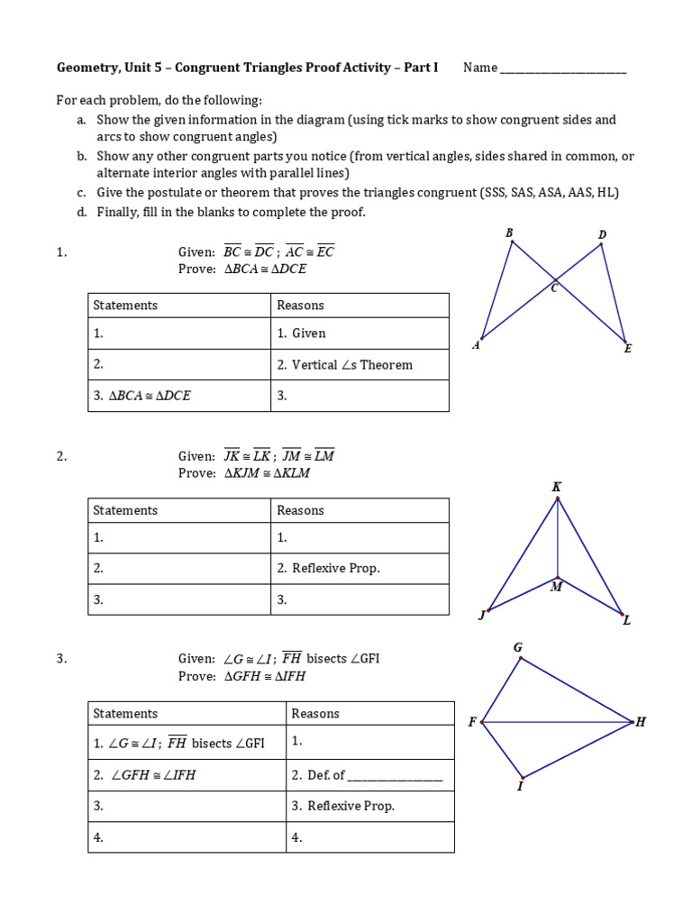 Congruent Triangles Proof Worksheet | PDF | Euclidean Geometry | Mathematics