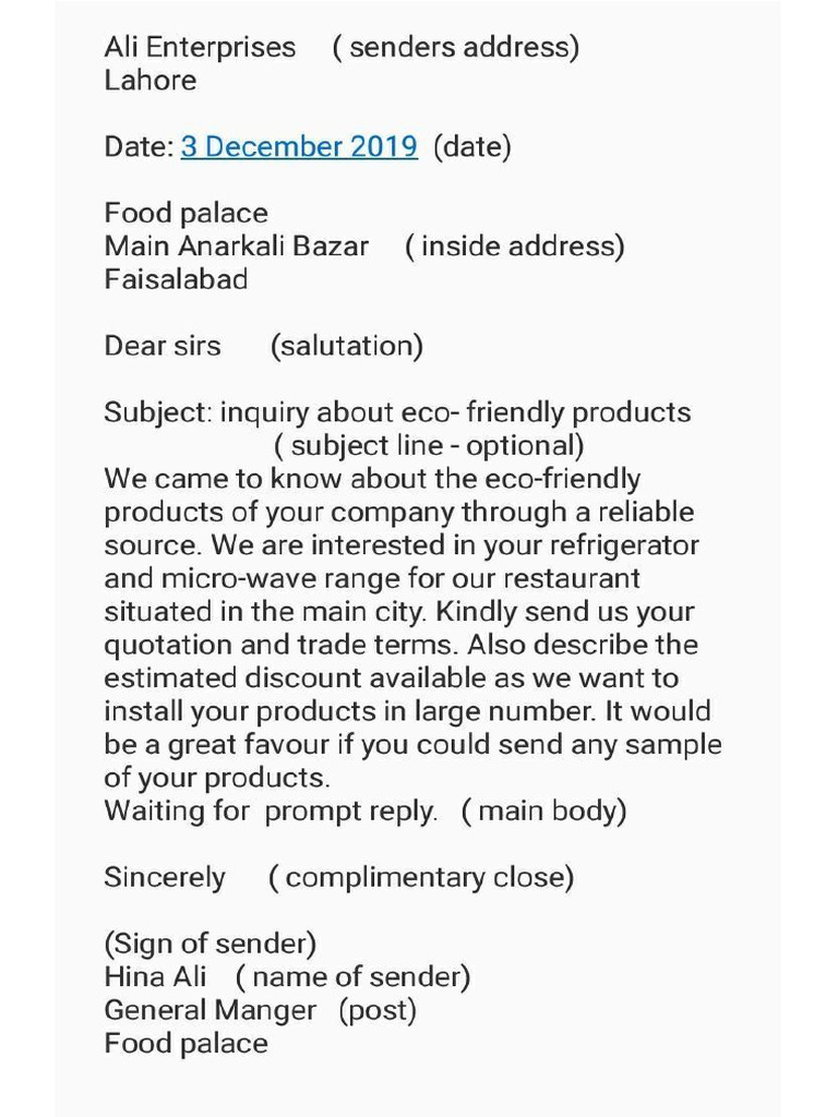 Sample Inquiry and Order Letter | PDF