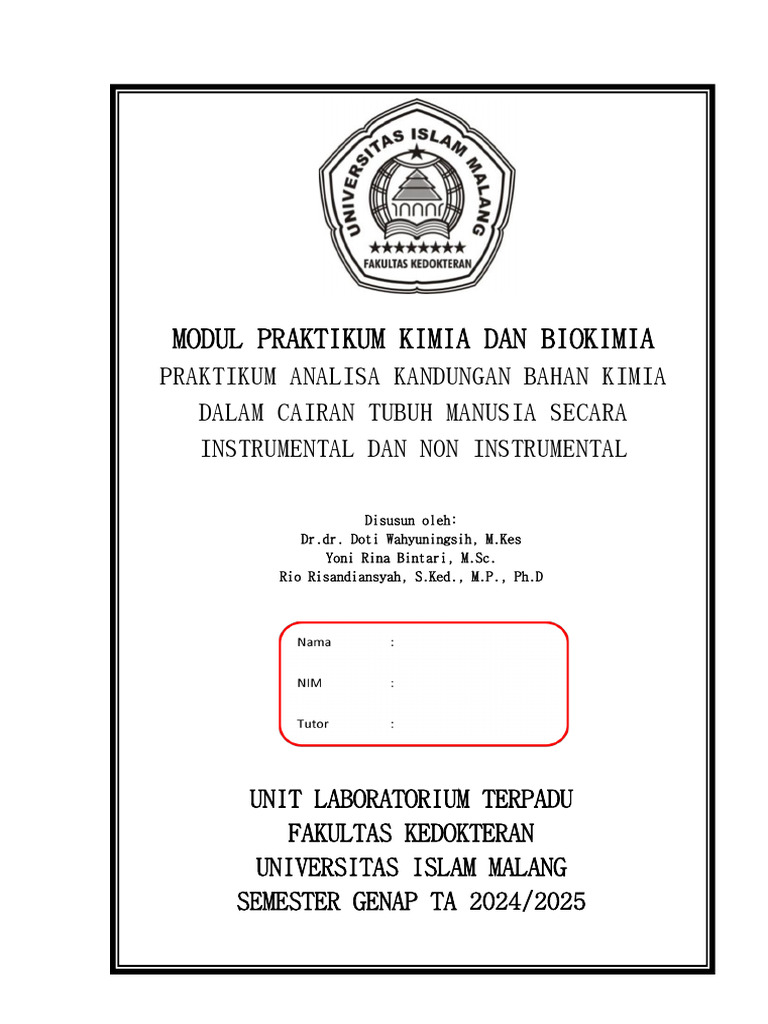 Modul Praktikum Kimia & Biokimia EMN 1 TA Genap 2024-2025 | PDF