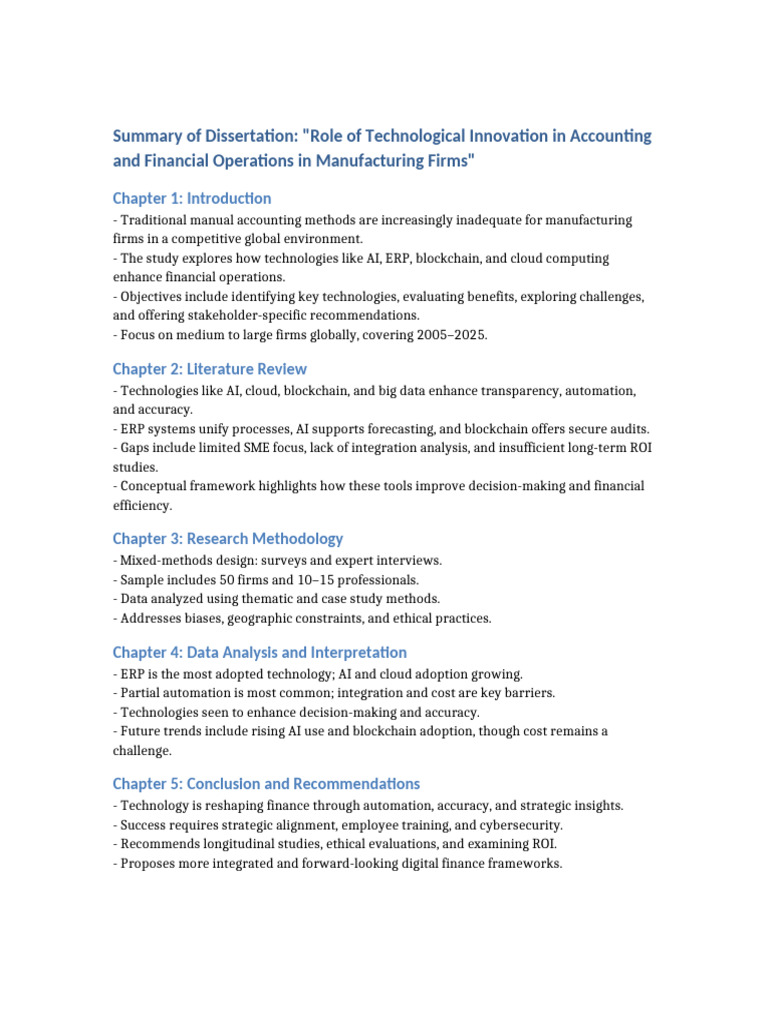 Dissertation Summary Technological Innovation | PDF