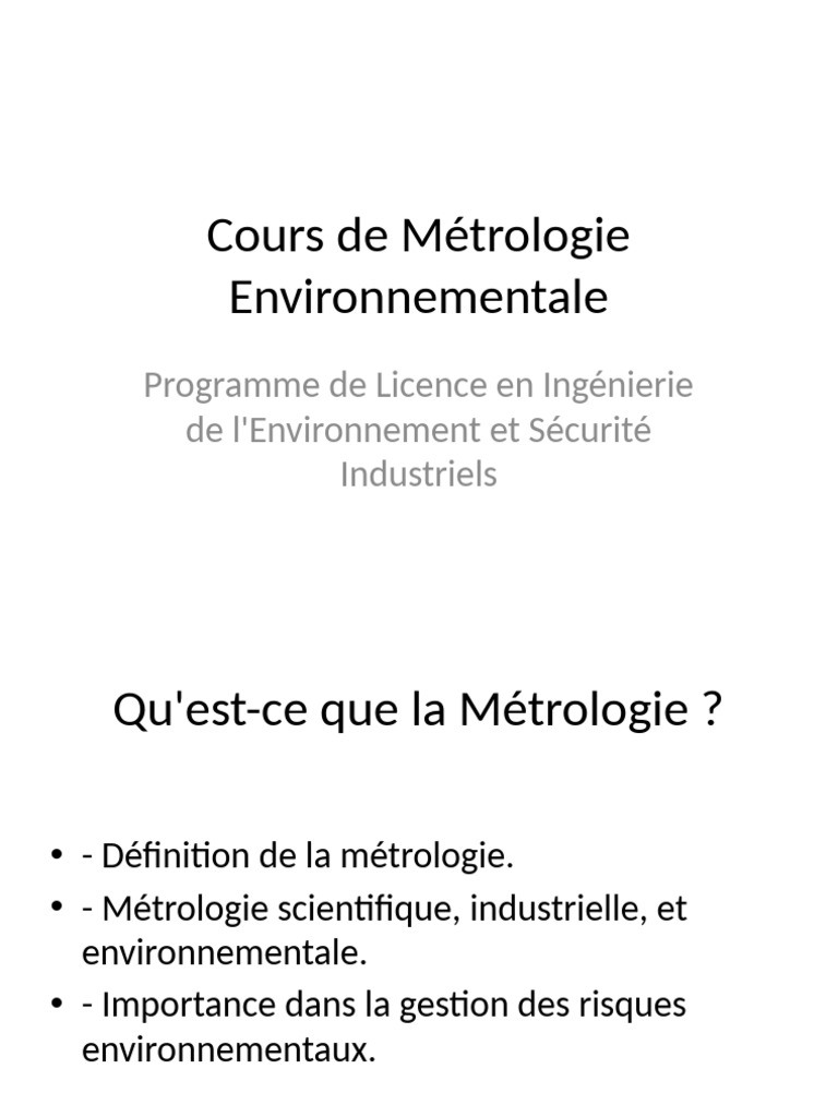 Métrologie Environnementale : Définition et Pratiques | PDF