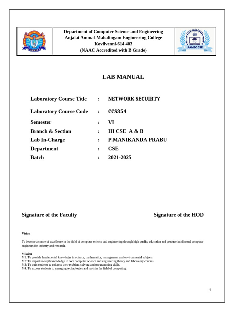 Ccs354 Network Security Lab Manual (Even 24 25) | PDF | Encryption | Microsoft Windows