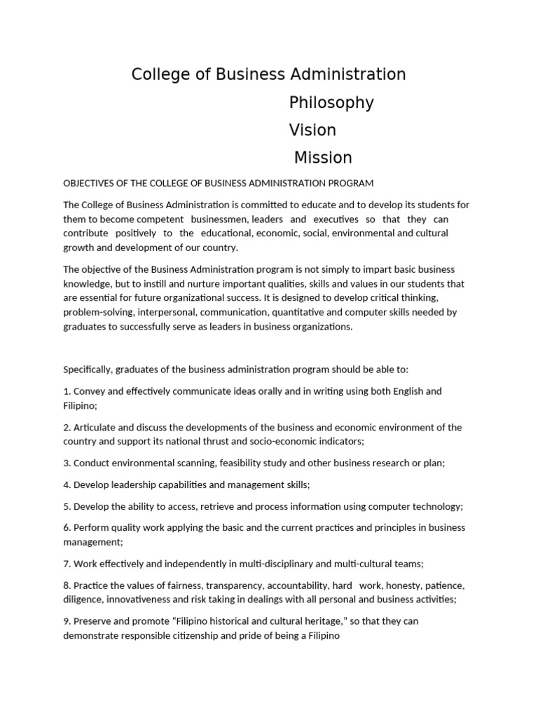 Business Administration Program Objectives | PDF | Pricing | Academic ...