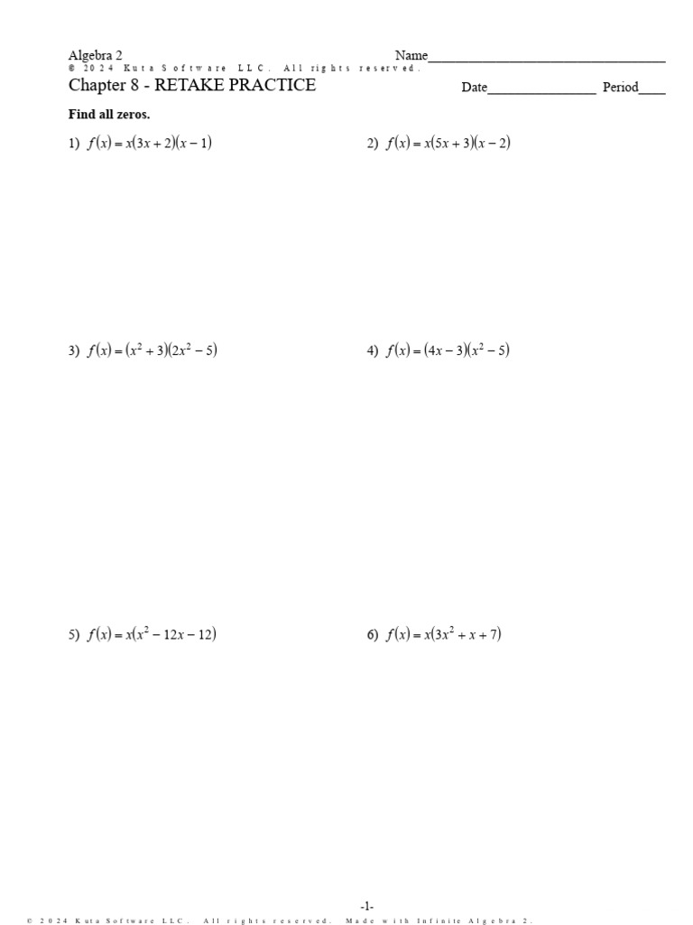 TWO Unit 8 Retake Practice | PDF | Zero Of A Function | Mathematical Objects