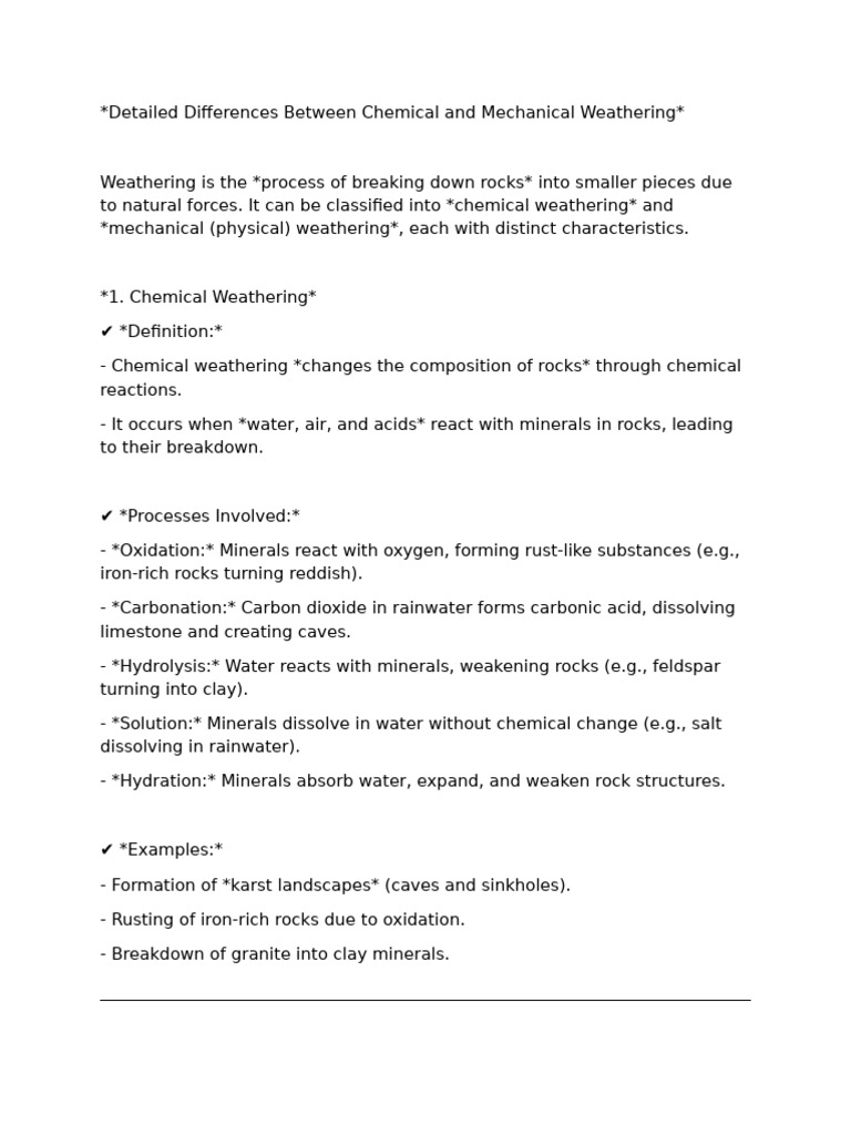 Detailed Differences Between Chemical and Mechanical Weathering | PDF ...