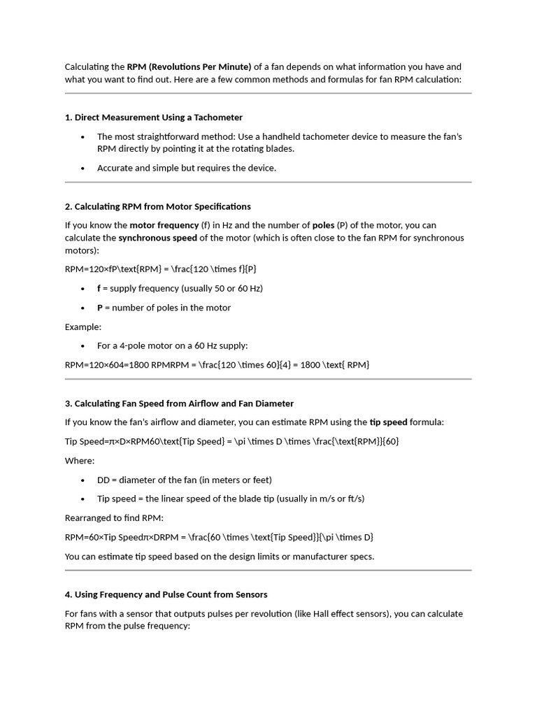 Fan RPM Calculation Method | PDF