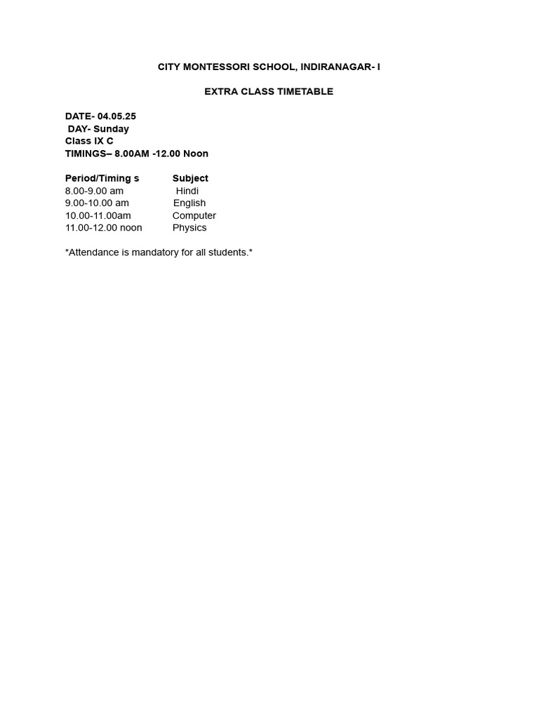 Extra Class Time Table-1 | PDF