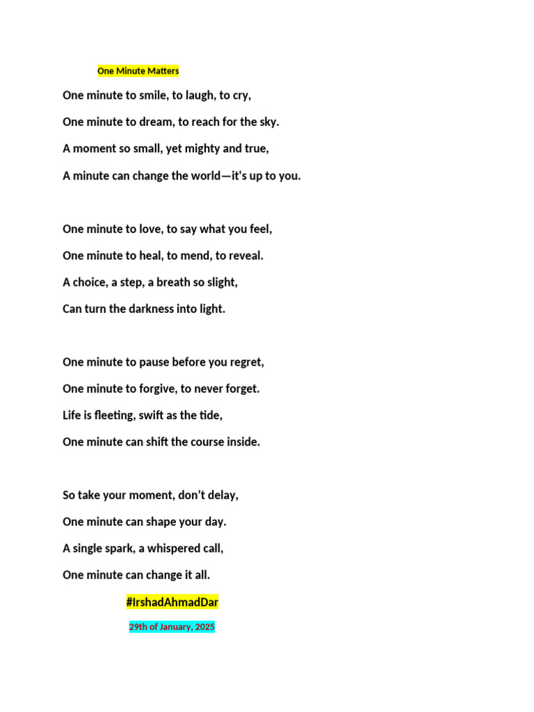 One Minute Poem by Irshad | PDF