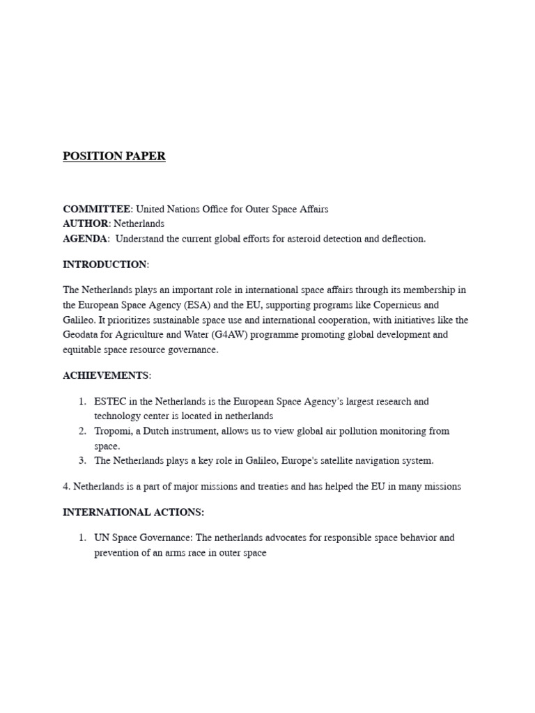 MUN Speech Space Affairs | PDF | European Space Agency | Satellite