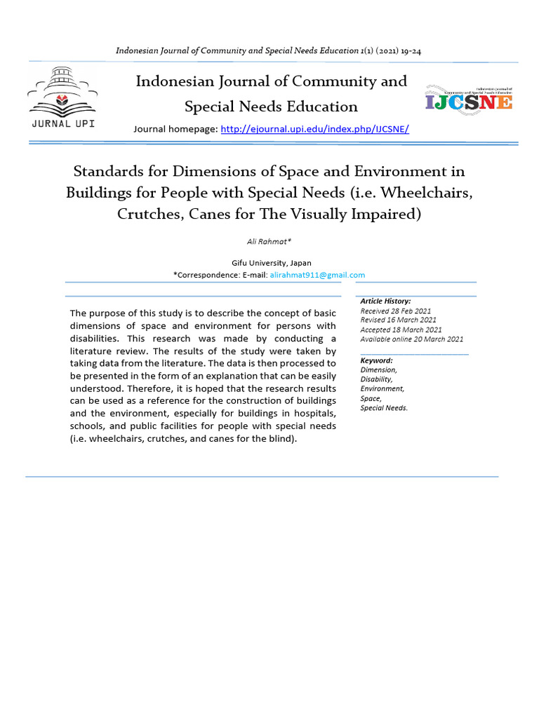 Standards For Dimensions of Space and Environment | PDF | Accessibility ...