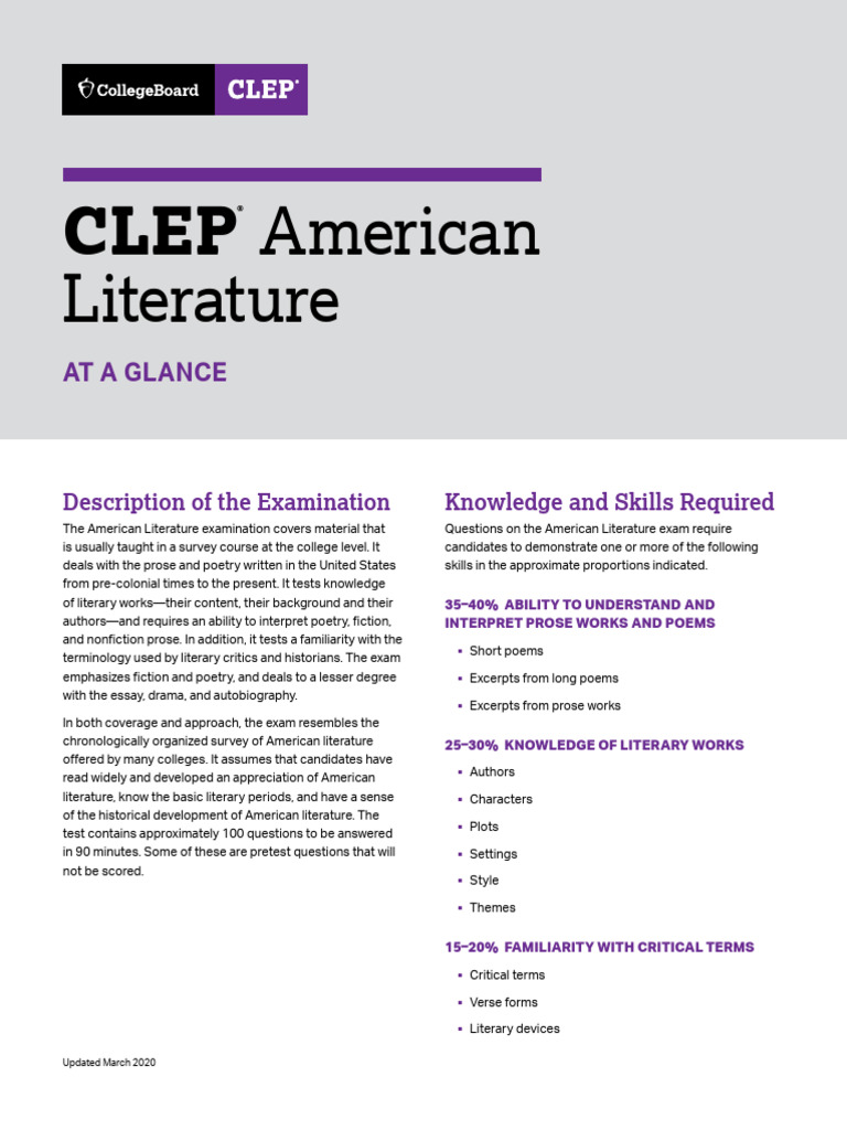 CLEP American Literature Exam Overview | PDF | Poetry | Knowledge