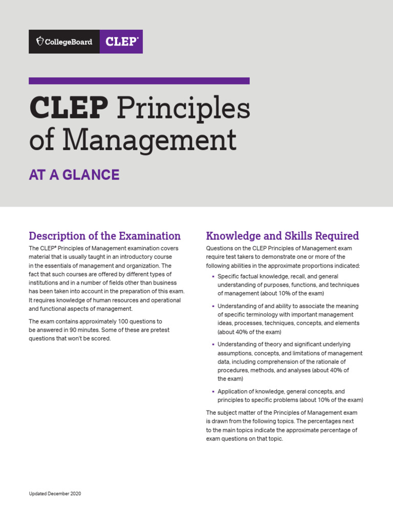 Clep Principles of Management at A Glance | PDF | Knowledge | Business