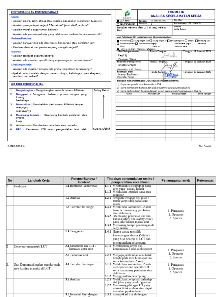 JSA Bongkar Material di LCT malam hari | PDF