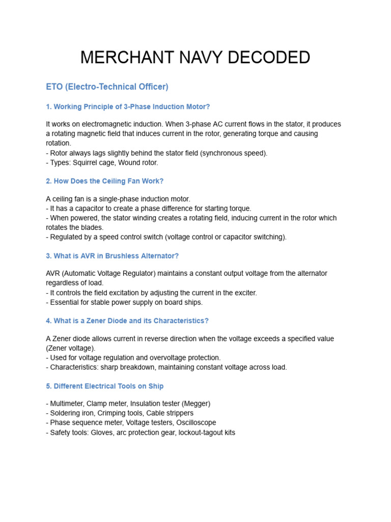 ETO 5 Question Interview PDF | PDF | Electric Motor | Electromagnetism