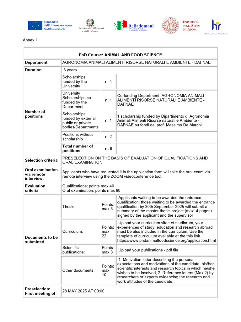 Schede Bando EN - DEF | PDF | Doctor Of Philosophy | Thesis