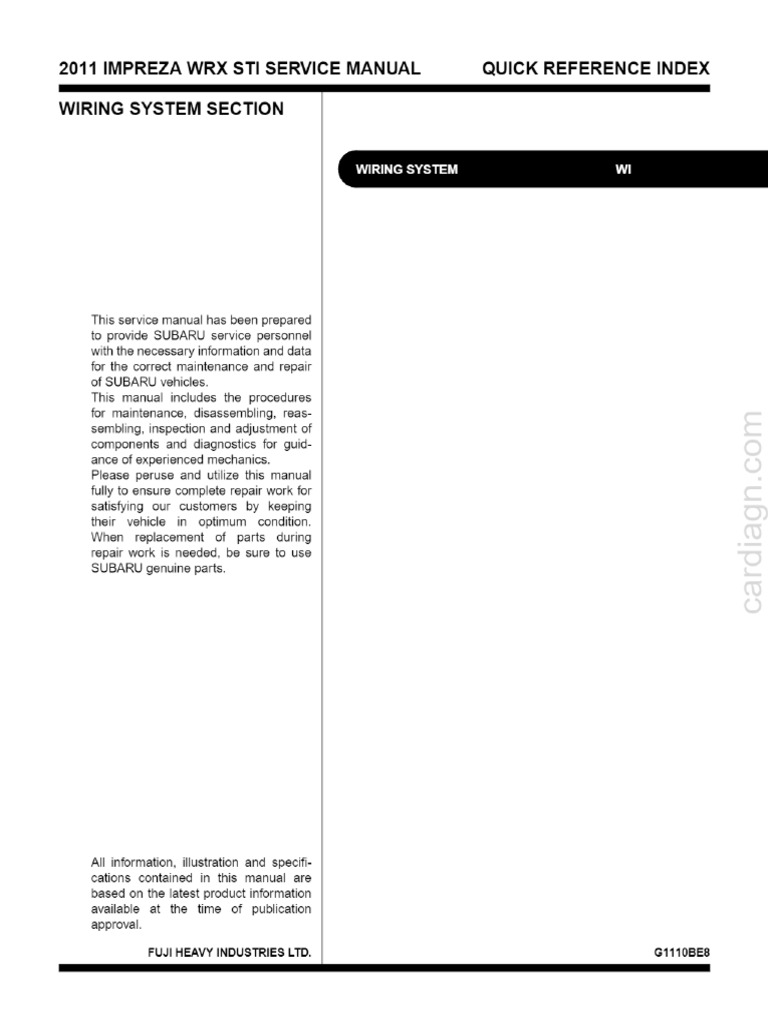 Wiring System - WRX 2011 - Free PDF | PDF