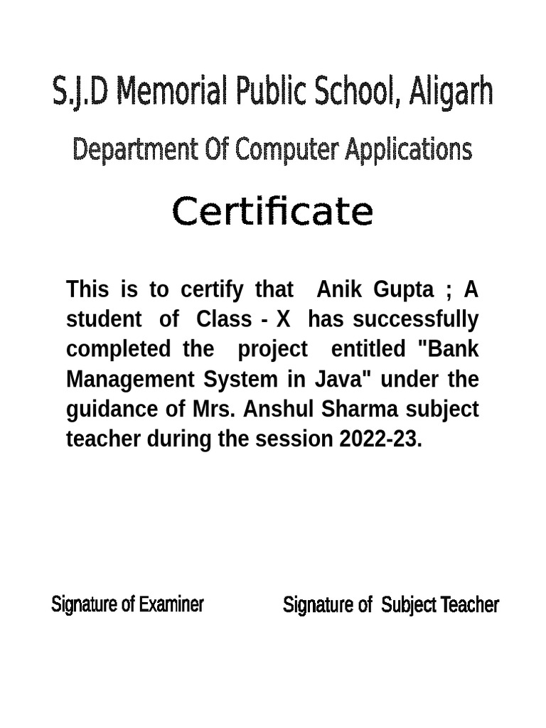 Certificate Page of Project | PDF