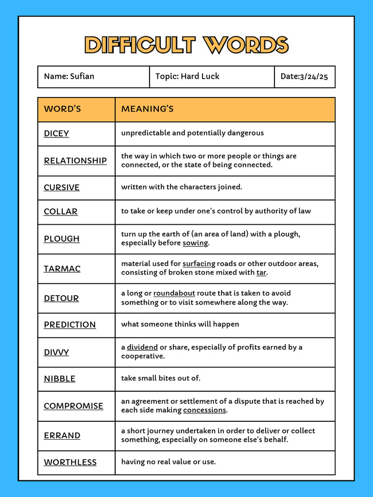 Difficult Words | PDF